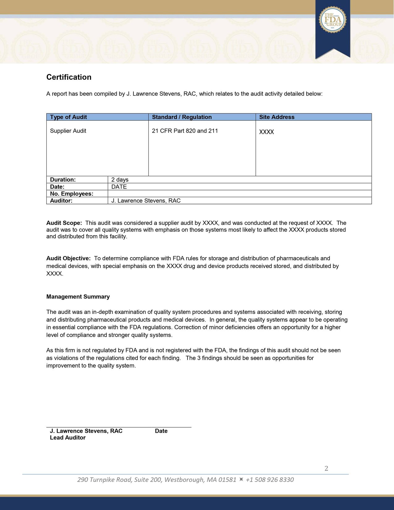 A Supplier Audit Report Template for the FDA-Regulated Industries